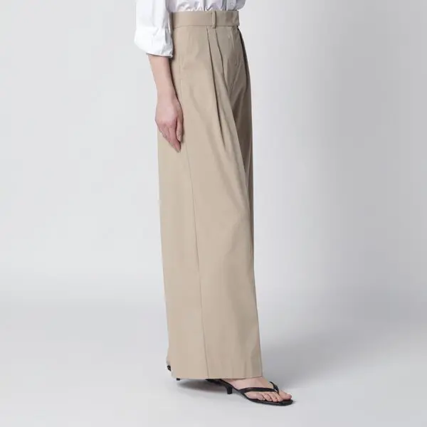 ANINE BING Lou Pleated Wide-leg Trousers - Beige