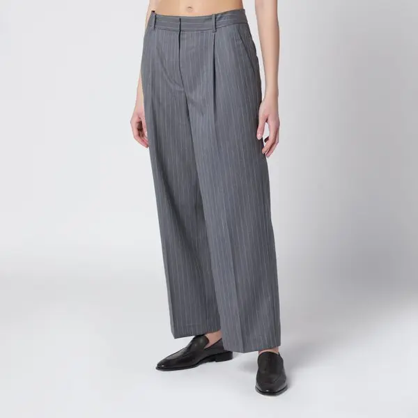 ANINE BING Trent Cropped Trousers In Light Pinstripe Wool - Grey