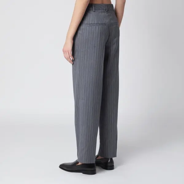 ANINE BING Trent Cropped Trousers In Light Pinstripe Wool - Grey