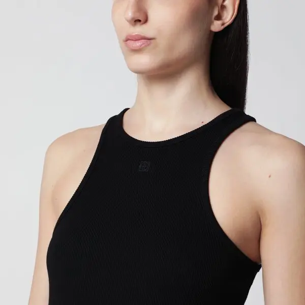 ANINE BING Ribbed Tank Top With Embroidered Logo - Black