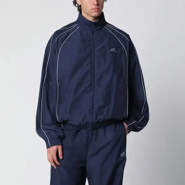 Balenciaga Navy Poplin Track Jacket With Printed Motif