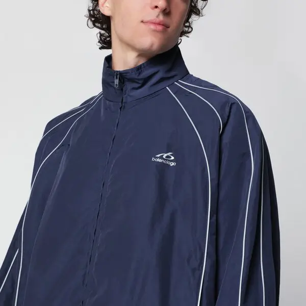 Balenciaga Navy Poplin Track Jacket With Printed Motif
