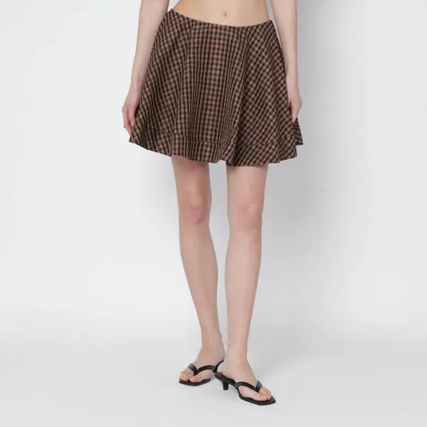 GANNI Black Gingham Flared Mini Skirt - Brown