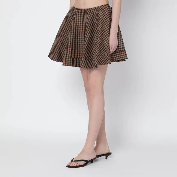 GANNI Black Gingham Flared Mini Skirt - Brown