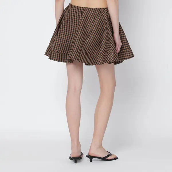 GANNI Black Gingham Flared Mini Skirt - Brown