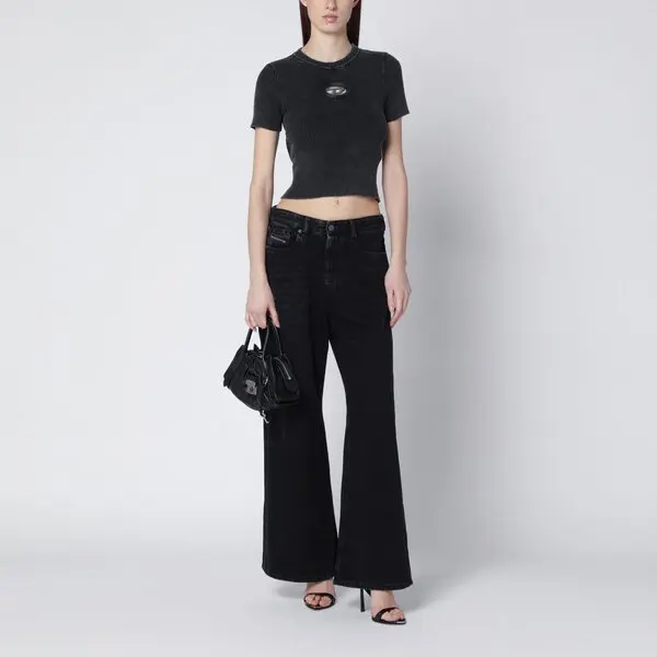 DIESEL® Cropped Washed T-shirt With Metallic Oval D