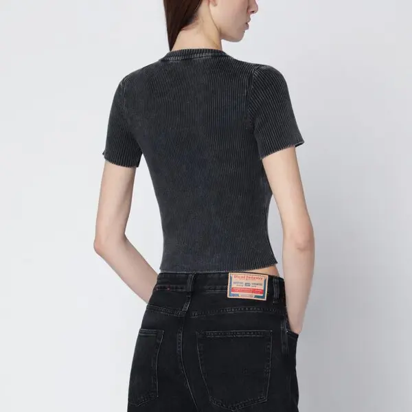 DIESEL® Cropped Washed T-shirt With Metallic Oval D