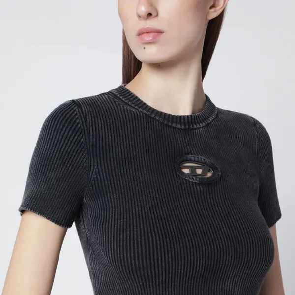 DIESEL® Cropped Washed T-shirt With Metallic Oval D