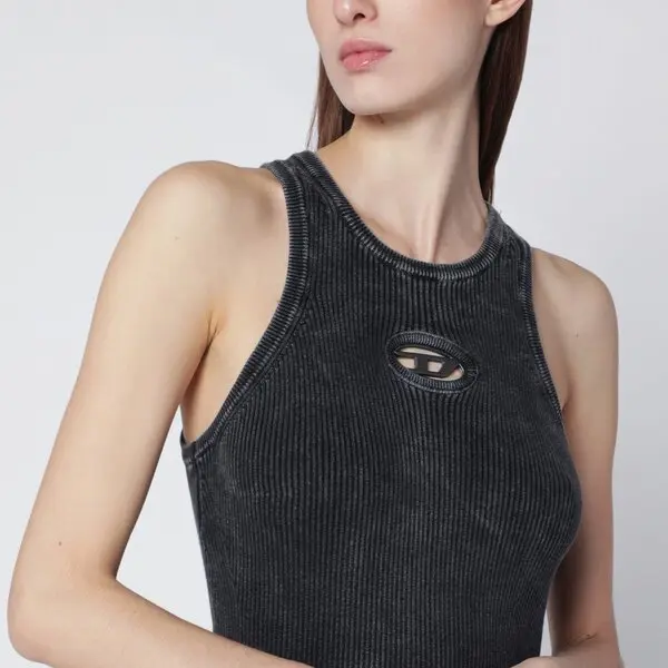 DIESEL® Ribbed Sleeveless Mini Dress With Metallic Logo