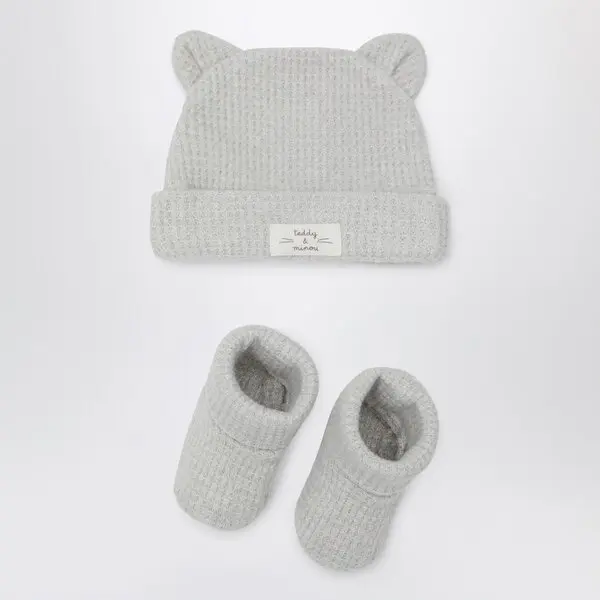 TEDDY & MINOU Two-piece Set With Beanie And Booties - Grey
