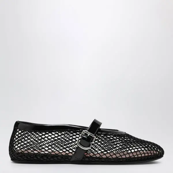 Alaïa Flat Mesh Ballerina Flats With Patent Leather Buckle Strap