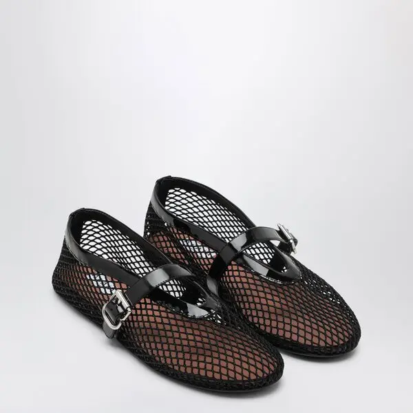 Alaïa Flat Mesh Ballerina Flats With Patent Leather Buckle Strap