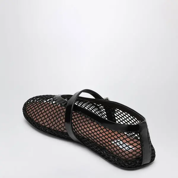 Alaïa Flat Mesh Ballerina Flats With Patent Leather Buckle Strap