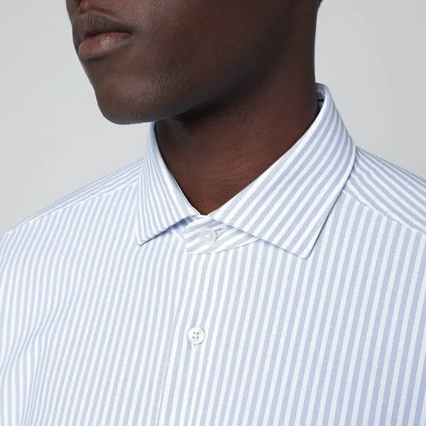 XACUS White Striped Active Shirt Tailor Fit
