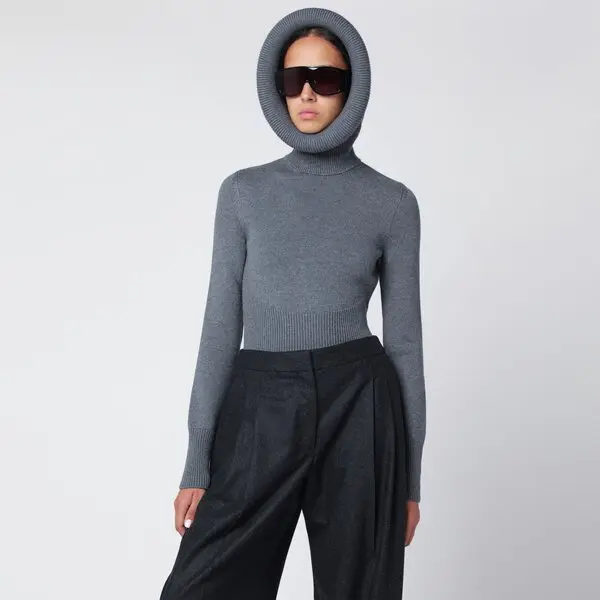 Alaïa Gray Wool Sculptural Hooded Sweater