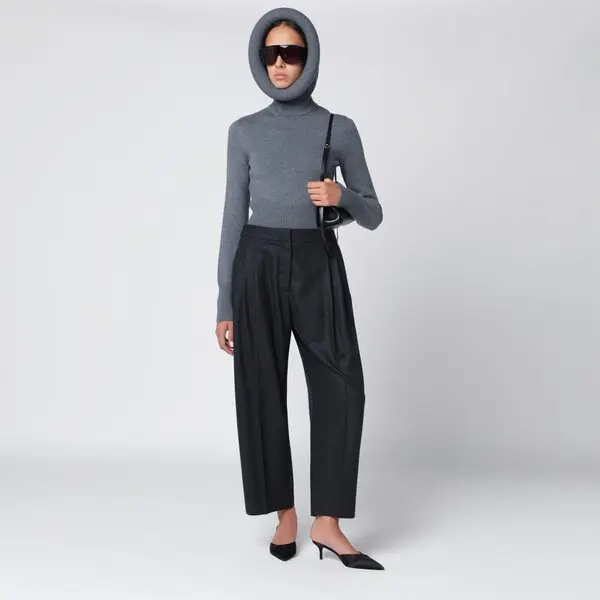 Alaïa Gray Wool Sculptural Hooded Sweater