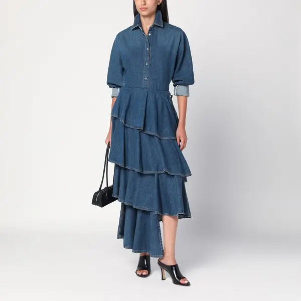 Alaïa Asymmetrical Spiral Denim Midi Skirt