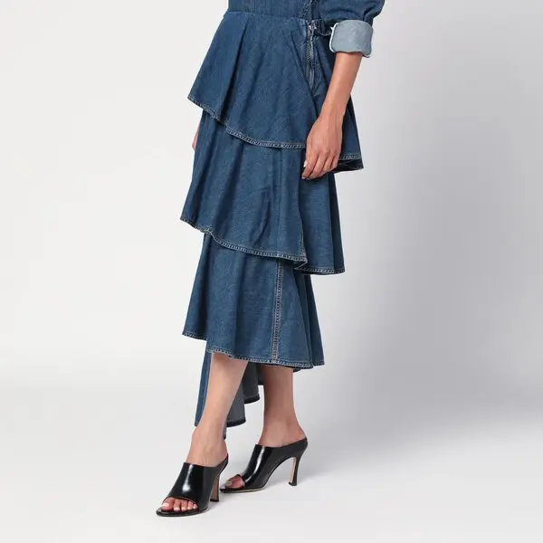 Alaïa Asymmetrical Spiral Denim Midi Skirt