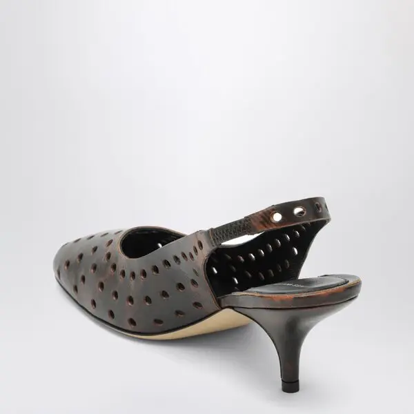 Dries Van Noten Aged Leather Perforated Slingback Shoes