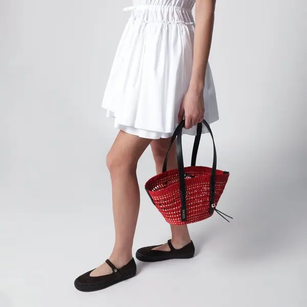 Loewe Small Iraca Palm And Leather Braid Basket Bag