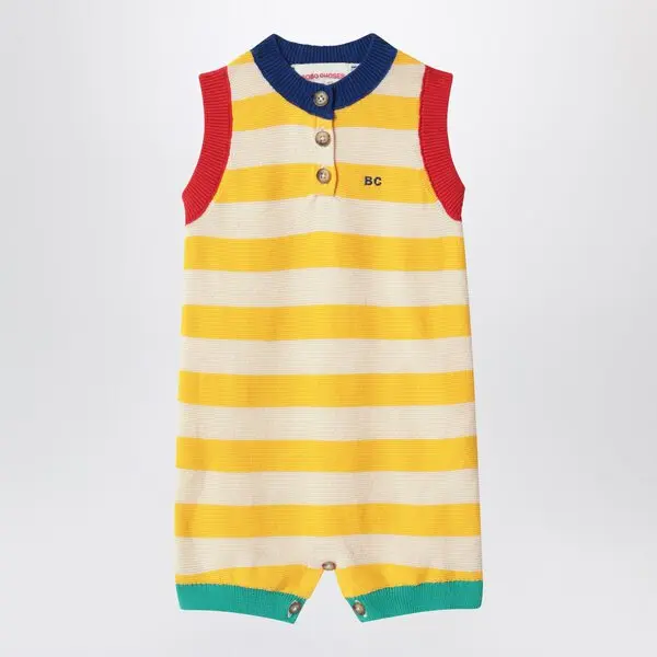 BOBO CHOSES Sleeveless Striped Cotton Romper With Logo Embroidery - Yellow