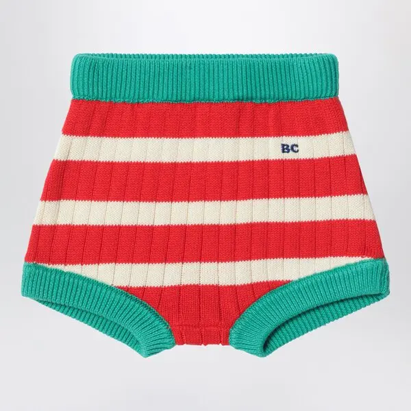 BOBO CHOSES Striped Knit Shorts With Embroidered Logo