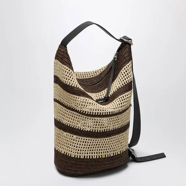 Loewe Loop Striped Raffia Bucket Bag