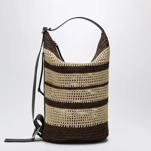 Loewe Loop Striped Raffia Bucket Bag