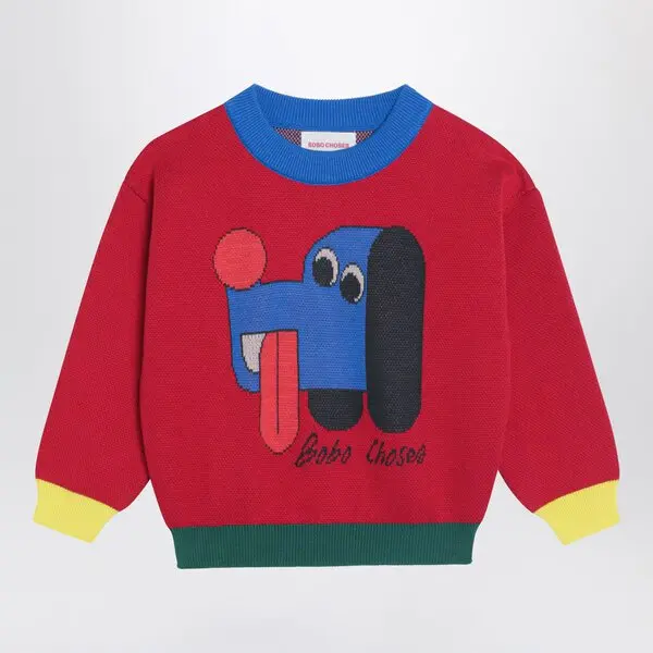 BOBO CHOSES Crew Neck Sweater With Dog Intarsia
