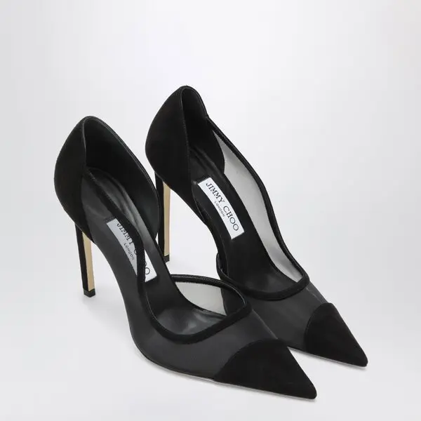JIMMY CHOO Brigitte Suede And Mesh Pointed-toe Pumps