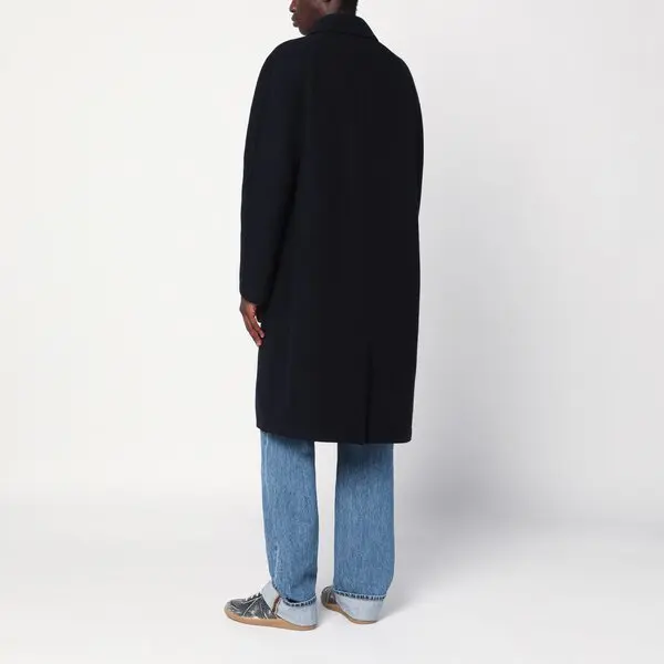 Harris Wharf London Navy Virgin Wool Single-breasted Coat