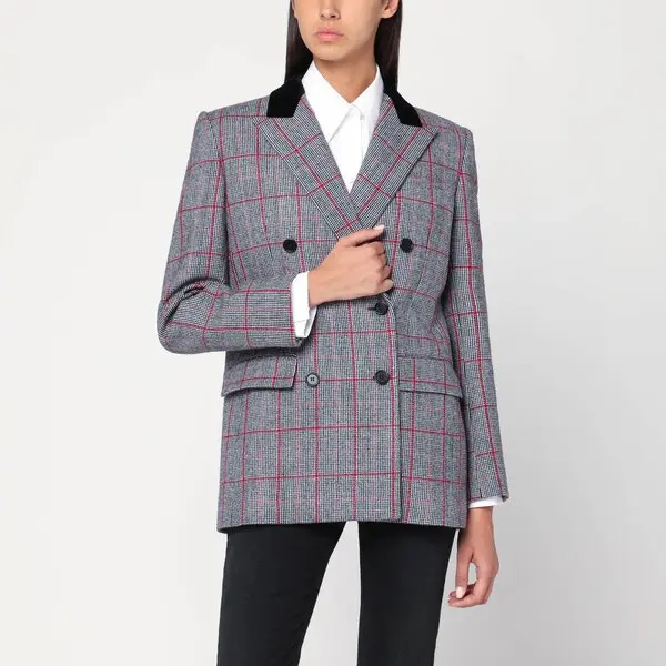 Chloé Double-breasted Checkered Virgin Wool Blazer