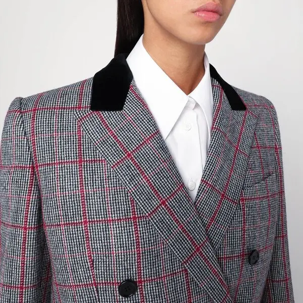 Chloé Double-breasted Checkered Virgin Wool Blazer