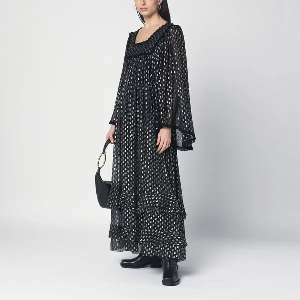 Chloé Maxi Dress With Polka Dot Jacquard And Ruffles