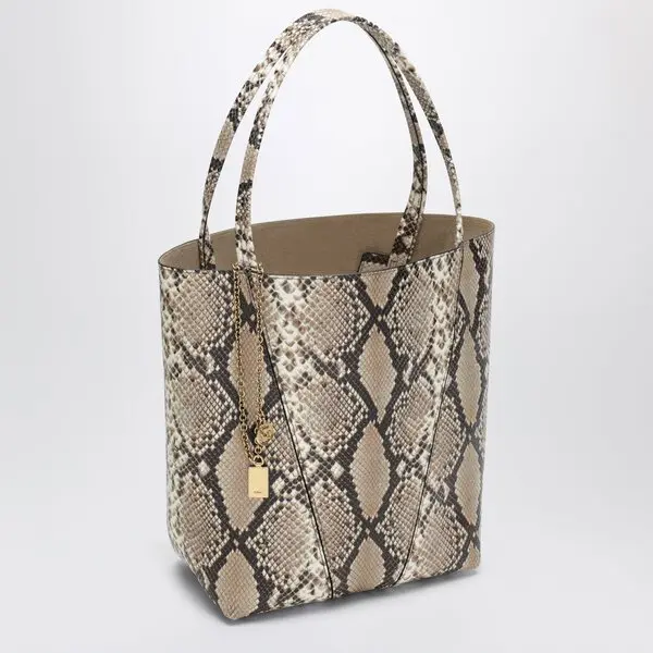 Chloé Large Spin Tote Bag In Python-effect Leather - Beige