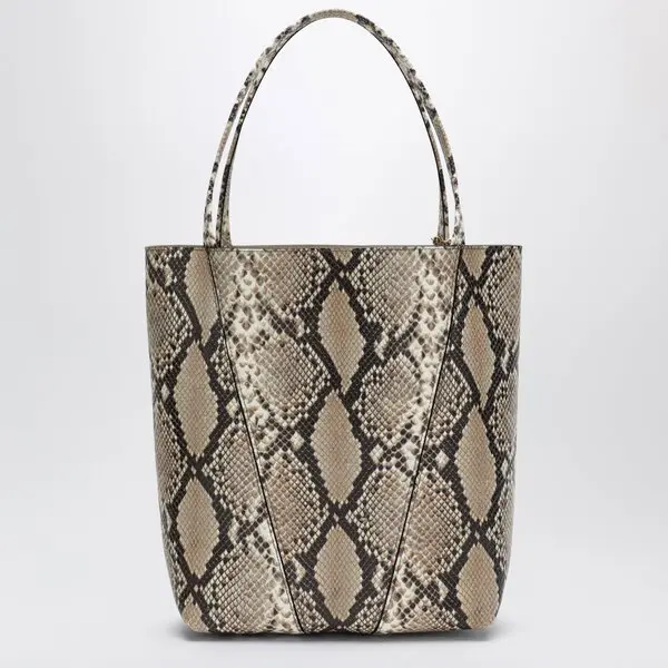 Chloé Large Spin Tote Bag In Python-effect Leather - Beige