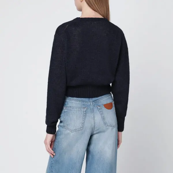 Chloé Navy Alpaca-blend Crewneck Sweater With Embroidered Logo