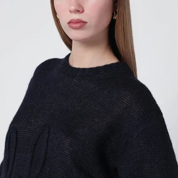 Chloé Navy Alpaca-blend Crewneck Sweater With Embroidered Logo