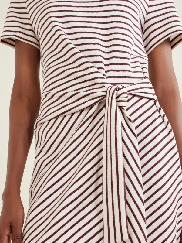 Veronica Beard Elvaris Striped Knotted Jersey Mini Dress - Neutrals