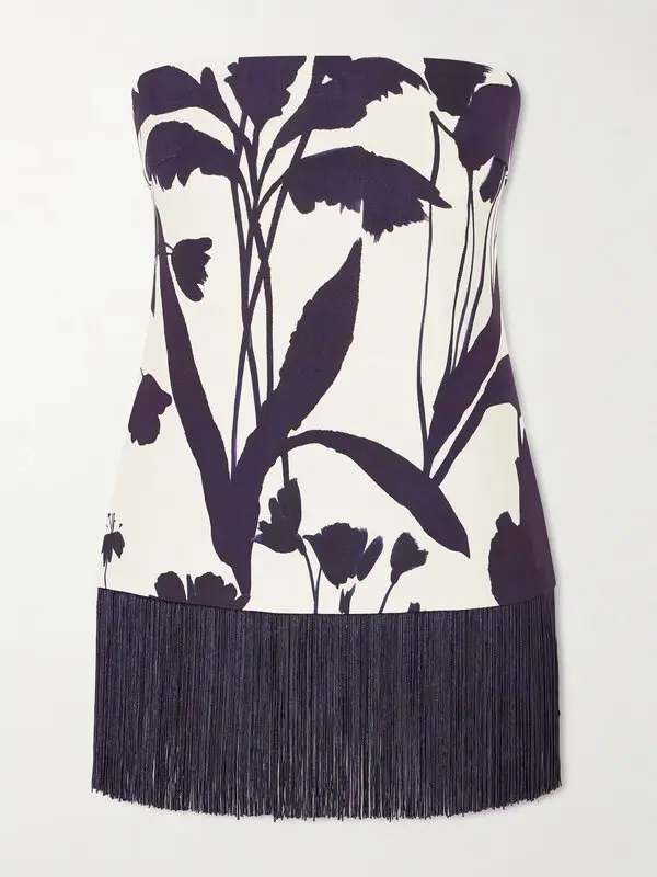 Cara Cara Benita Fringed Floral-print Stretch-crepe Tank - Neutrals