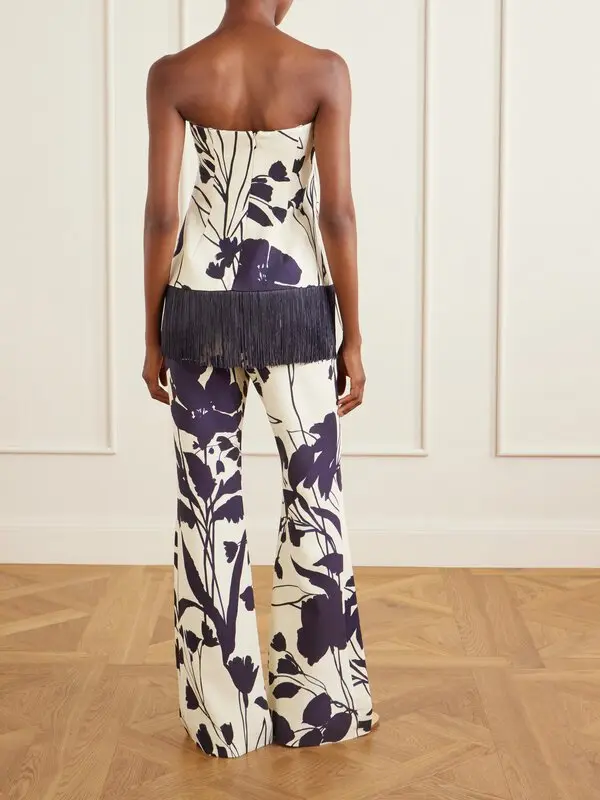 Cara Cara Benita Fringed Floral-print Stretch-crepe Tank - Neutrals