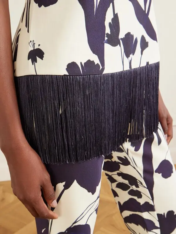 Cara Cara Benita Fringed Floral-print Stretch-crepe Tank - Neutrals