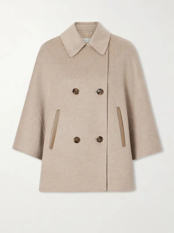 Max Mara Leather-trimmed Cashmere Cape - Neutrals