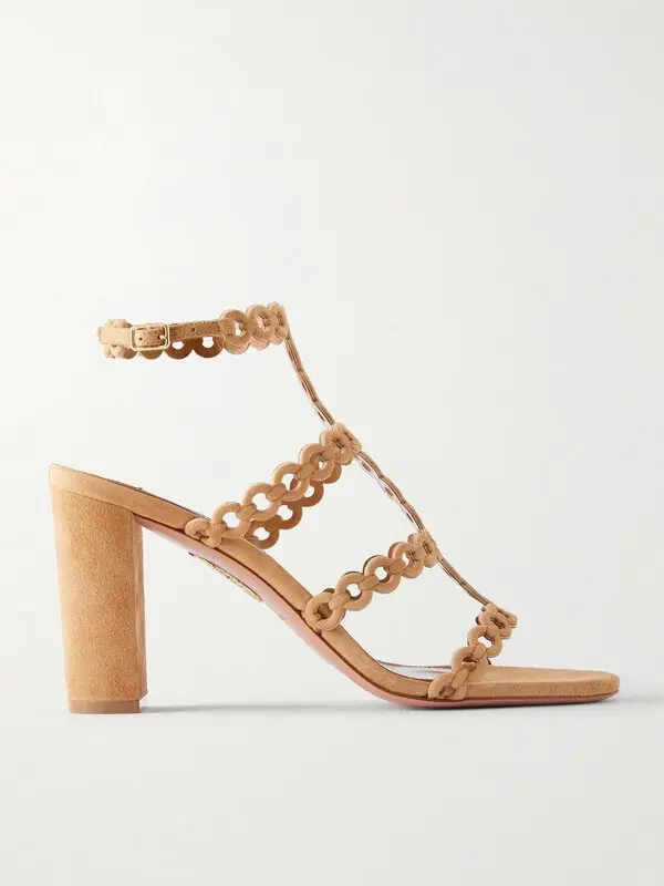 AQUAZZURA Infinity Chain 85 Suede Block Heel Sandals