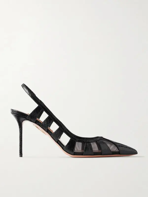 AQUAZZURA Screen 85 Cut Out Mesh-trimmed Leather Pumps
