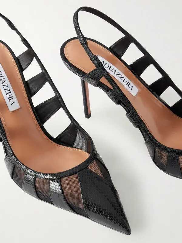 AQUAZZURA Screen 85 Cut Out Mesh-trimmed Leather Pumps