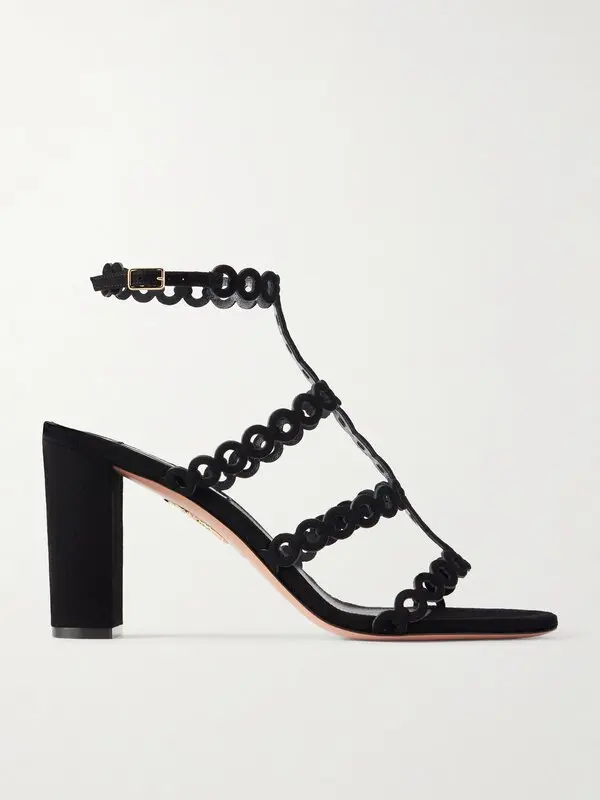 AQUAZZURA Infinity Chain 85 Suede Block Heel Sandals