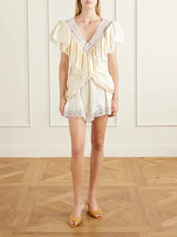 Chloé Ruffled Lace-trimmed Silk-satin Playsuit