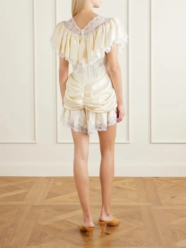Chloé Ruffled Lace-trimmed Silk-satin Playsuit