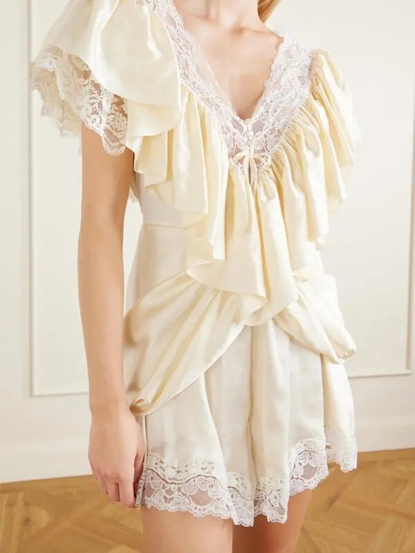 Chloé Ruffled Lace-trimmed Silk-satin Playsuit